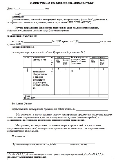 Образец коммерческого предложения на оказание услуг